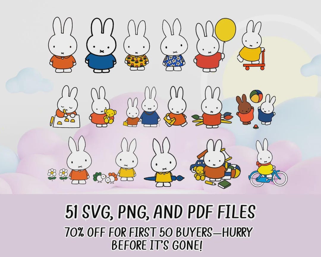 Miffy SVG PNG PDF for Cricut Cameo Silhouette Vinyl Stickers Instant ...