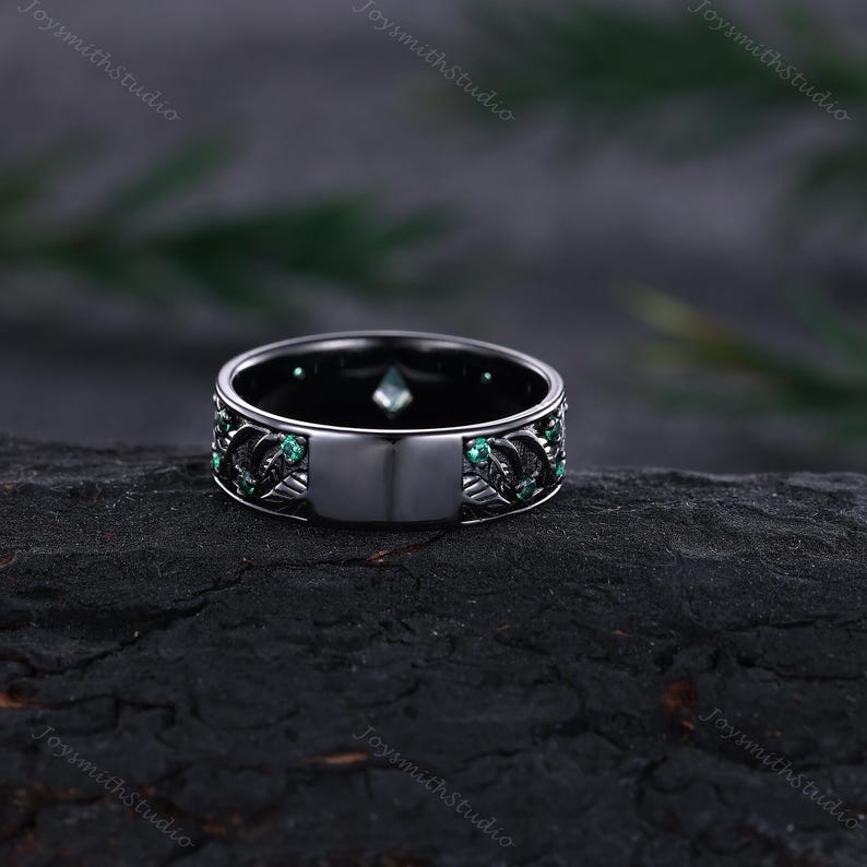 Unique Kite London Blue Topaz Wedding Band Black Gold Grape Leaf ...
