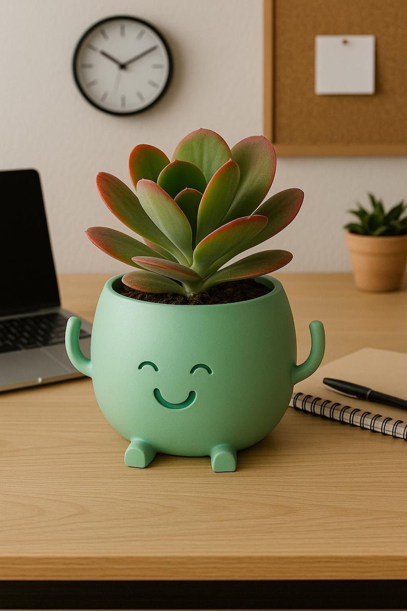 3D Printable Cute Smiley Face Planter Pot STL File – Fun Desk Decor ...