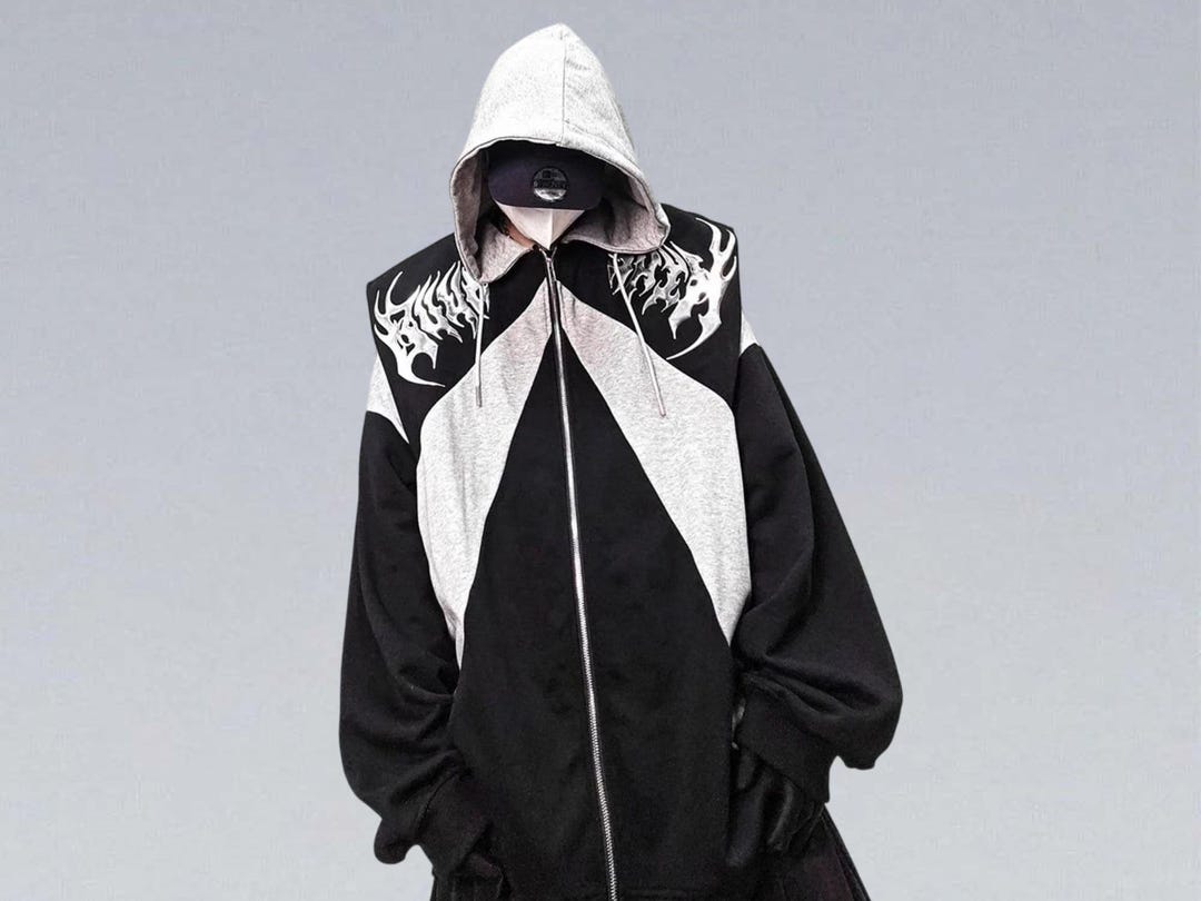 TECHWEAR HARAJUKU Zip-up HOODIE – Futuristic Patchwork Streetwear ...