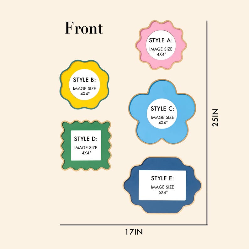 Colorful Photo Frame – 5 Modern Wavy Frames Pink Yellow Blue Green Navy ...