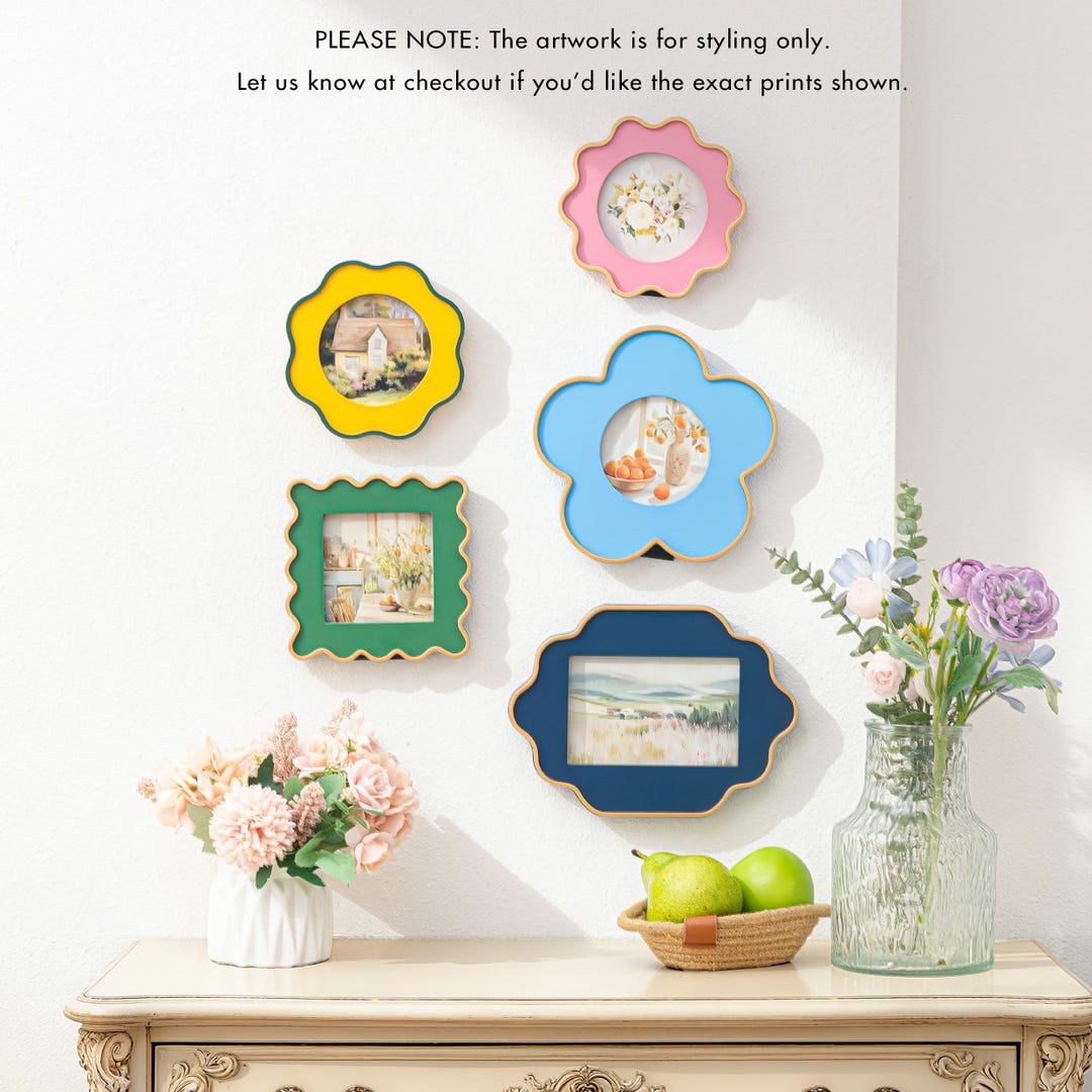 Colorful Photo Frame – 5 Modern Wavy Frames Pink Yellow Blue Green Navy ...