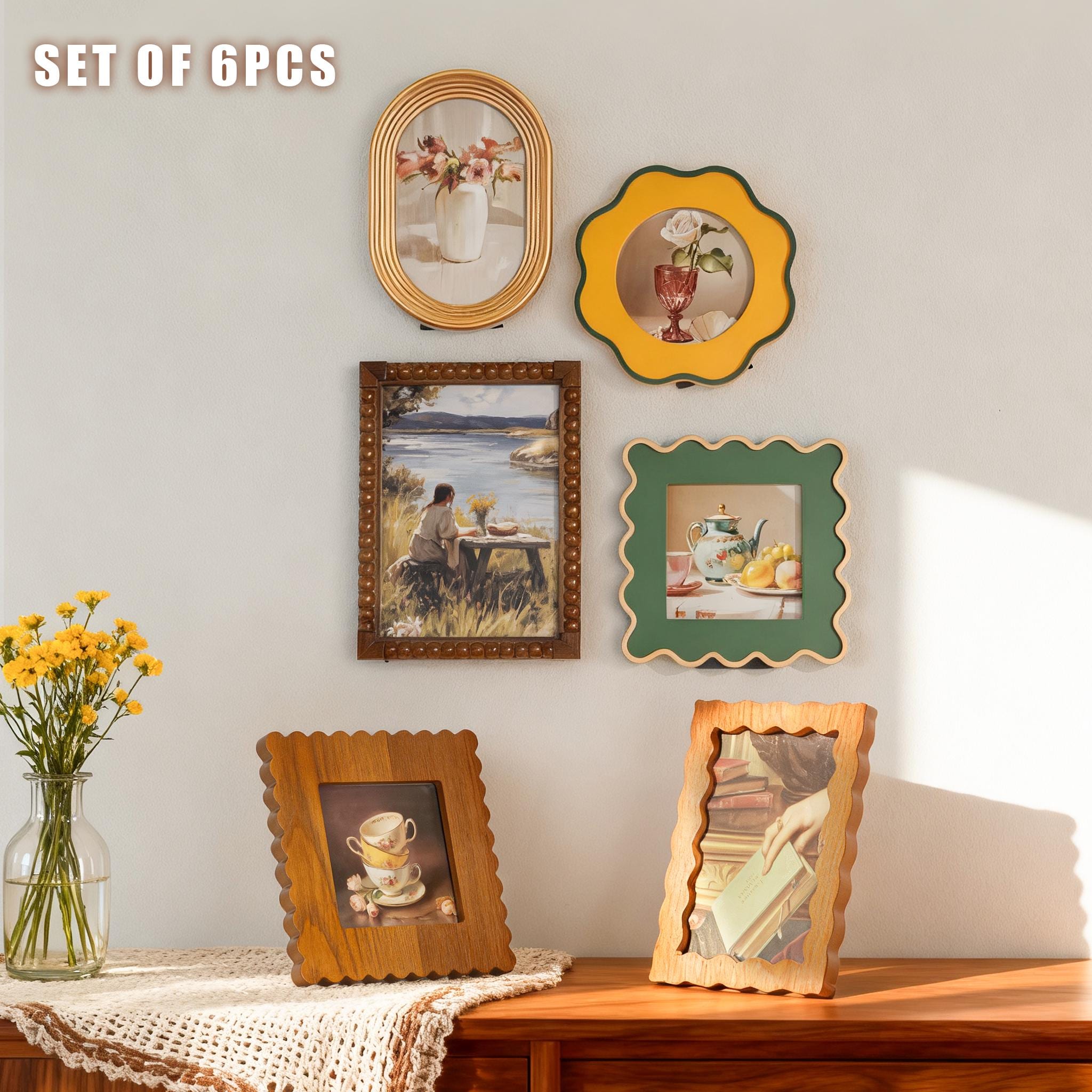 Gallery Wall Frames – 9 Styles (4x4–6x4),retro-inspired Mixed Wood ...