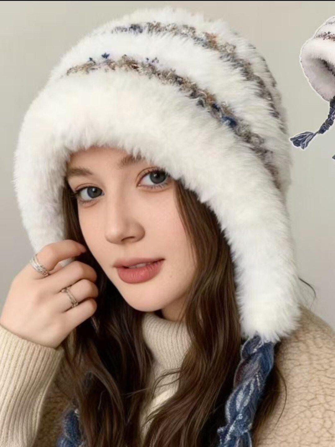 Winter Knit Beanie With Ear Flaps, Windproof Chin Strap for Cycling ...
