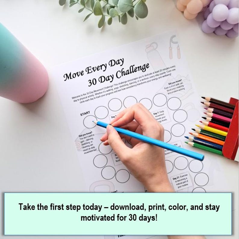 30 Day Fitness Challenge Printable: Habit Tracker, Exercise Path ...