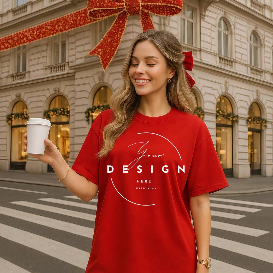 Red Comfort Colors 1717 T-shirt Mockup | Christmas City Scene (JPEG ...