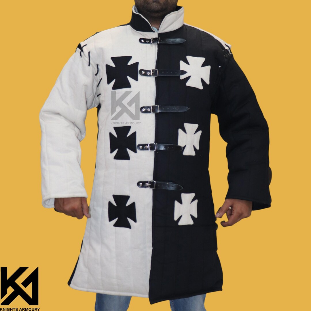 Medieval Gambeson Padded Armor – Long Half-black Half-white Jacket With ...