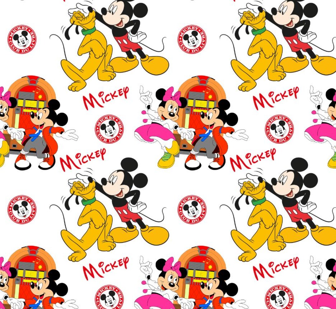 Disney Style Dance Mickey Mouse Pattern Pure Cotton Fabric-by 1/2 Yard ...