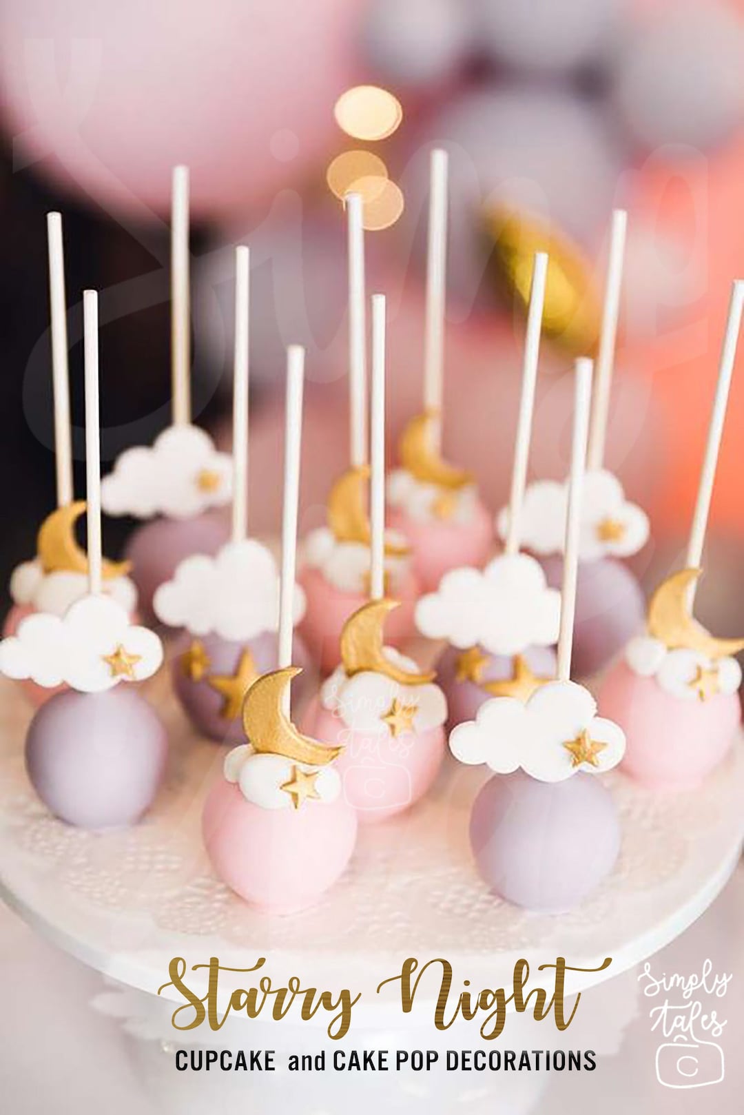 2 Set Starry Night Clouds Moons Stars Cupcake and Cake Pop - Etsy
