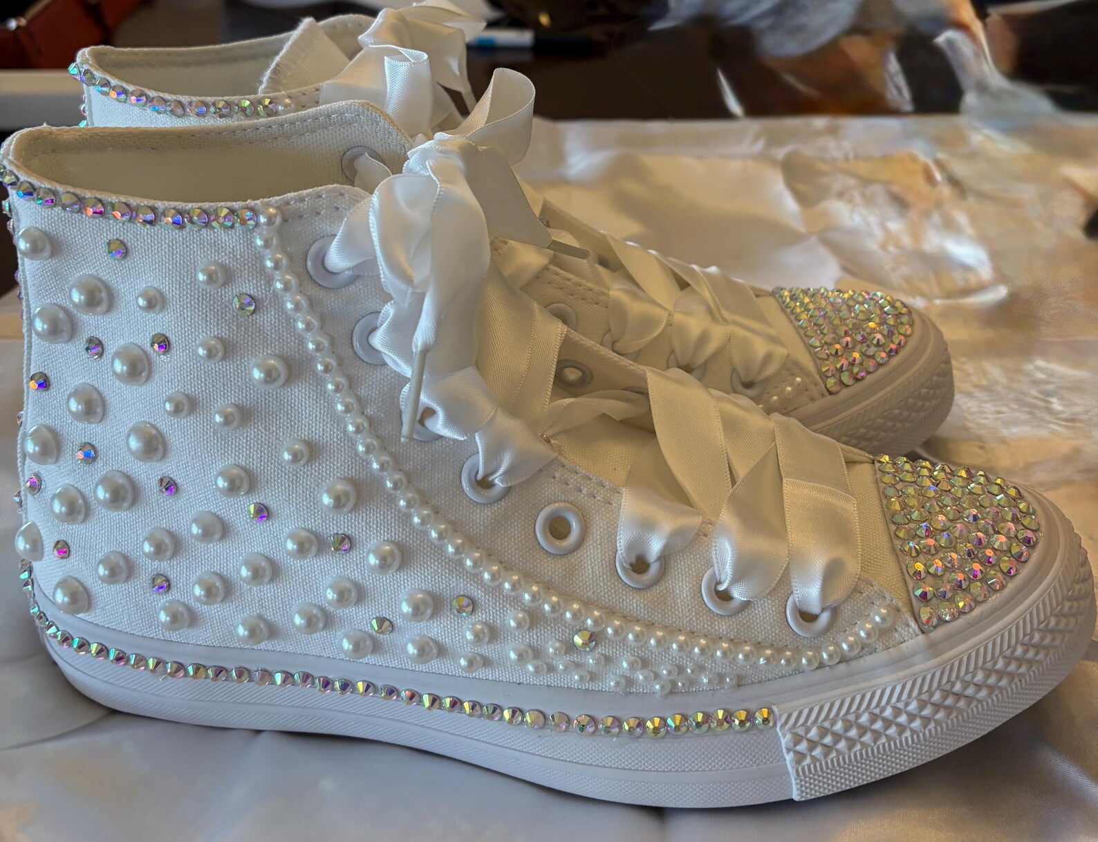 Custom Bedazzled Converse - Hi-tops With Bling for the Bride or Any Big ...