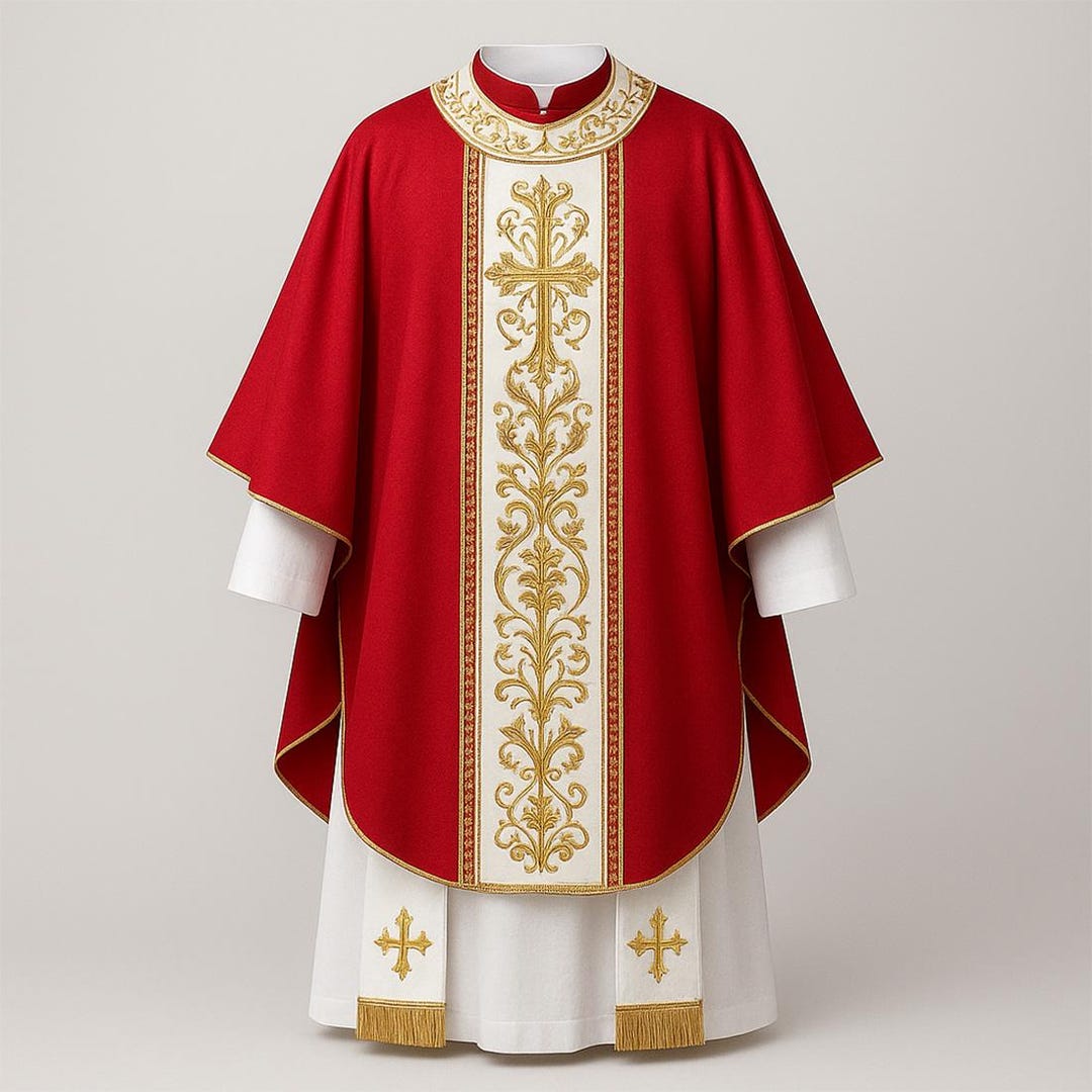 Red Embroidered Chasuble | Gold Liturgical Chasuble for Mass, Priest ...