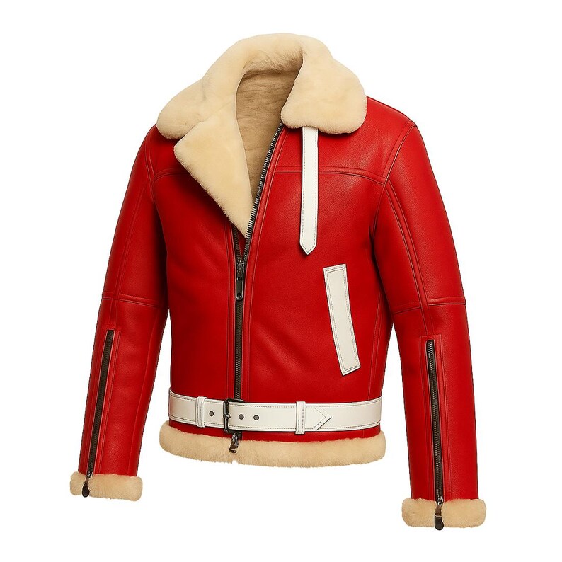 Vintage Christmas Leather Jacket, Santa Festival Fur Coat, Holiday Xmas ...
