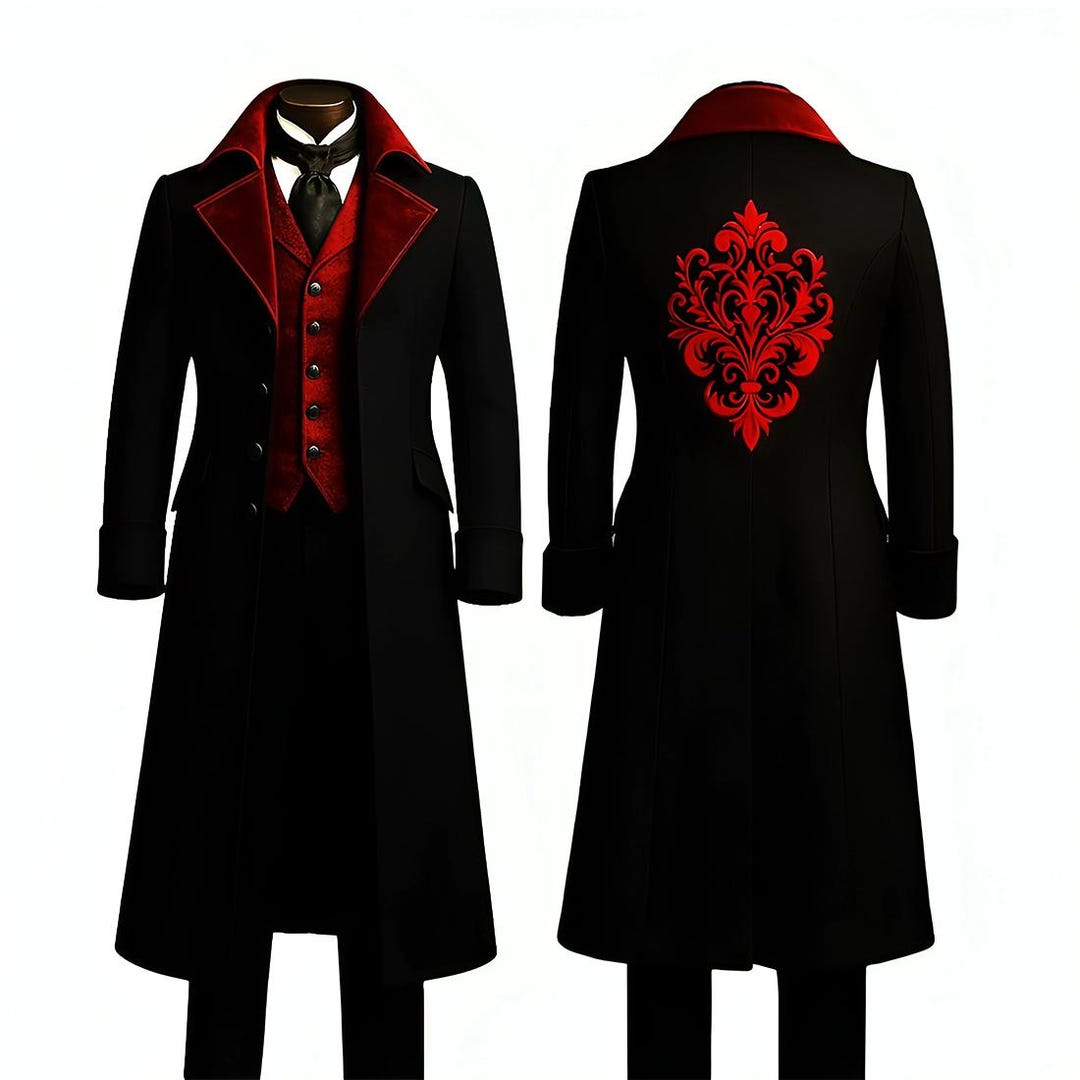 Gothic Wedding Suit Men | Red and Black Victorian Vampire Groom Outfit ...