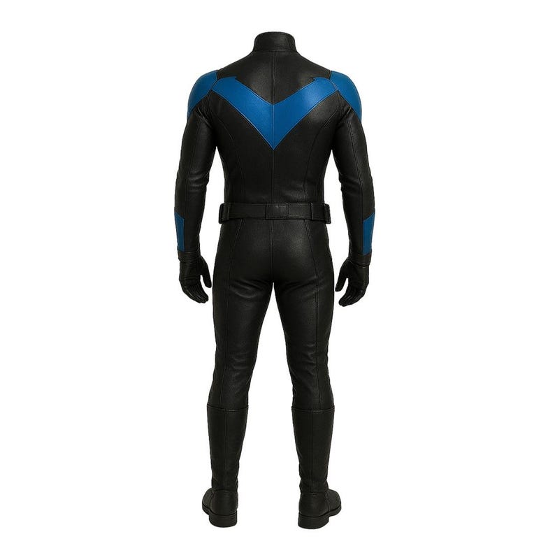 Nightwing Cosplay Costume, Leather Superhero Suit, Blue V Emblem ...