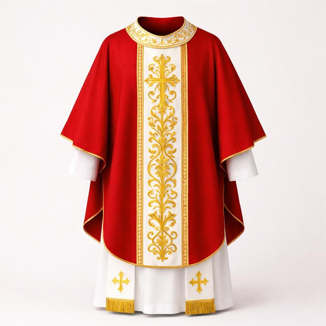 Red Liturgical Chasuble, Gold Embroidered Chasuble, Priest Vestment ...