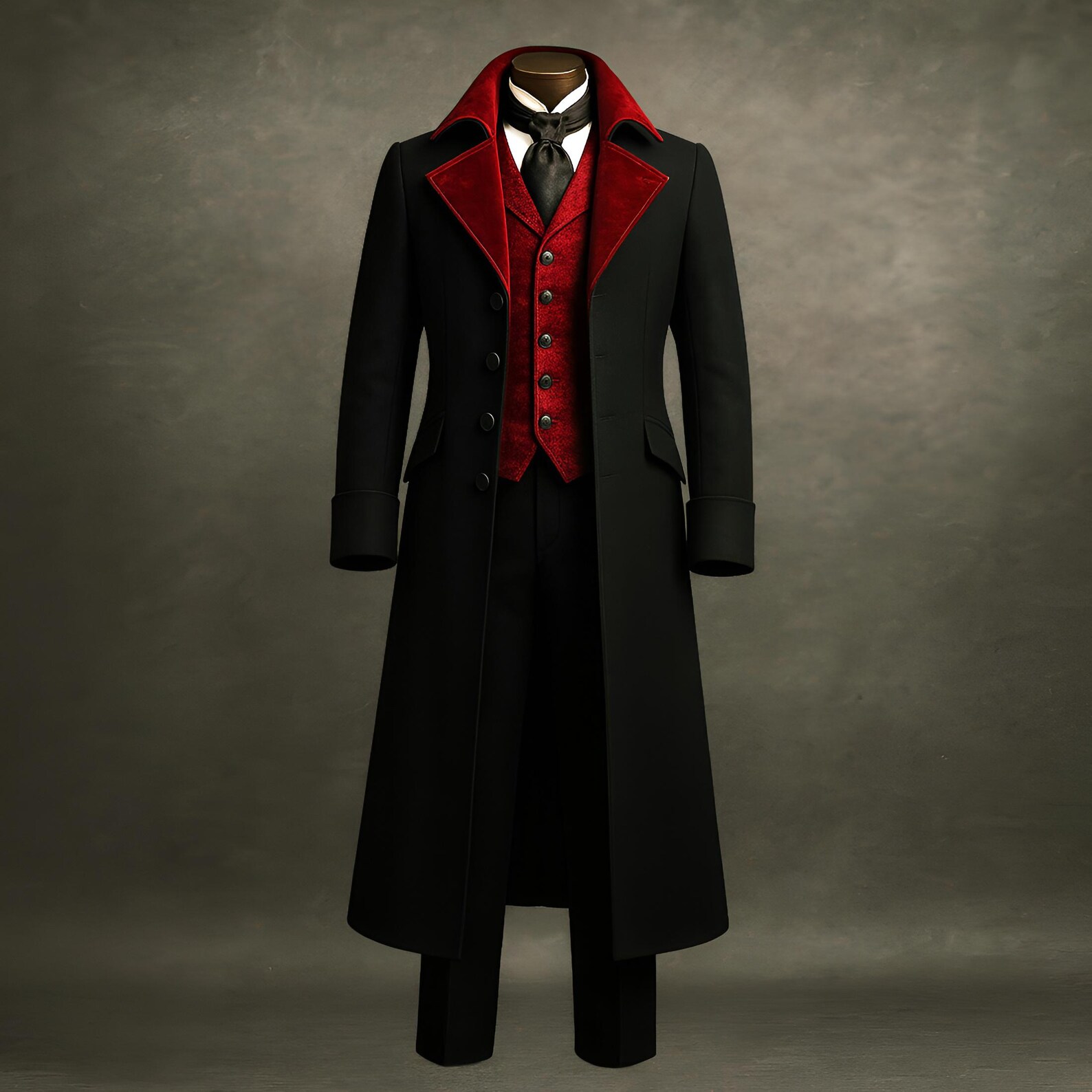 Gothic Wedding Costume: Handmade Embroidered Outfit, Red Steampunk Coat ...