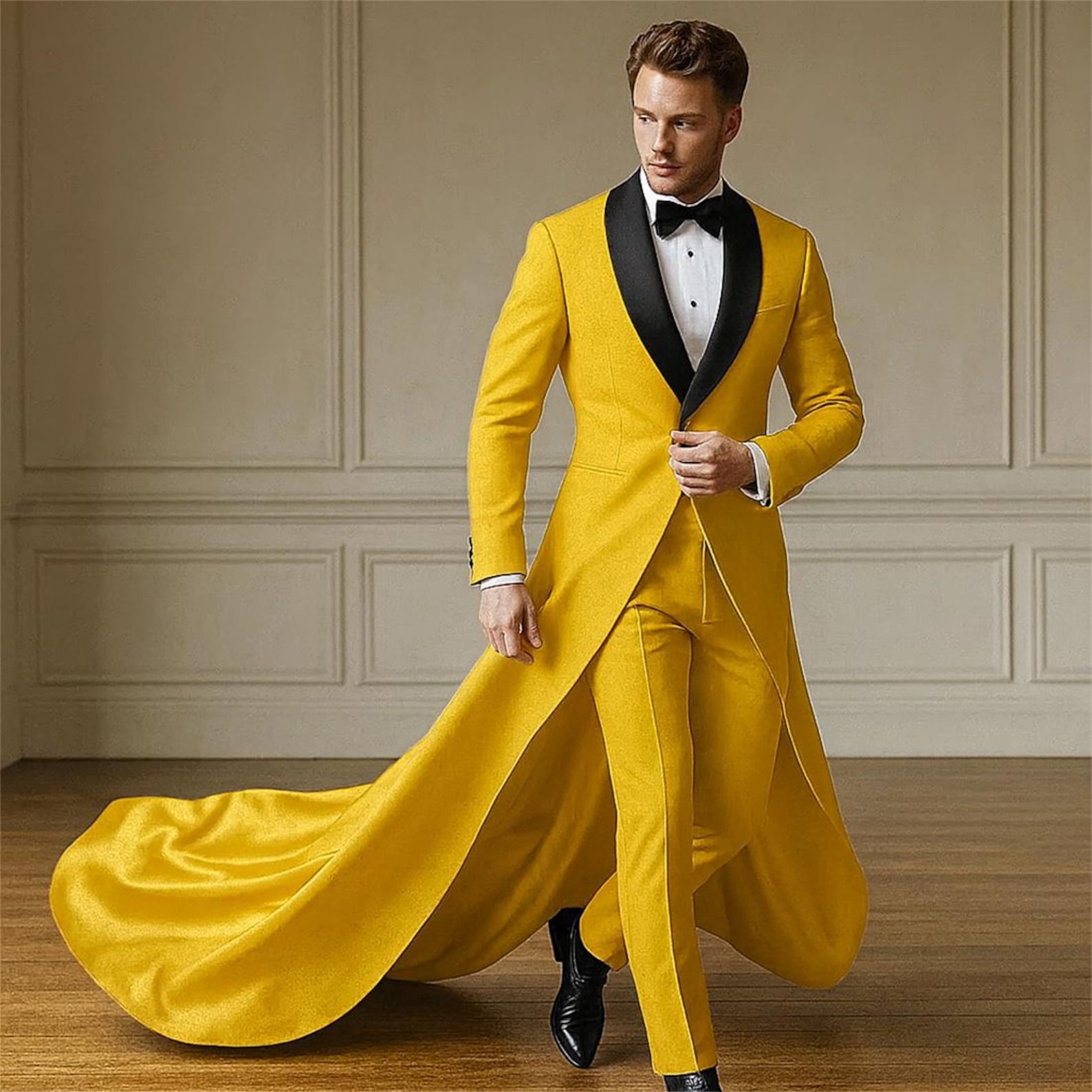 Men's White Wedding Tailcoat, Long Train Tuxedo for Groom, Formal ...