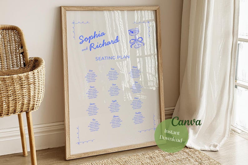 Editable Wedding Seating Chart Template, Printable Whimsical Table Plan ...