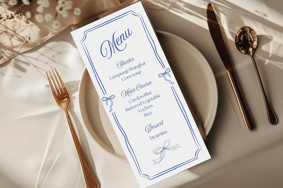Something Blue Wedding Menu Template, Elegant Blue Wedding Dinner Card ...