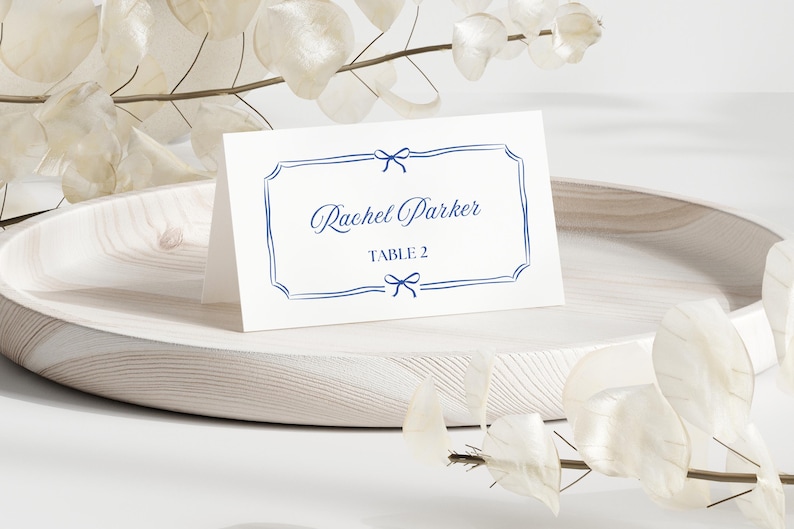 Dusty Blue Place Cards Template, Watercolor Wedding Name Cards ...