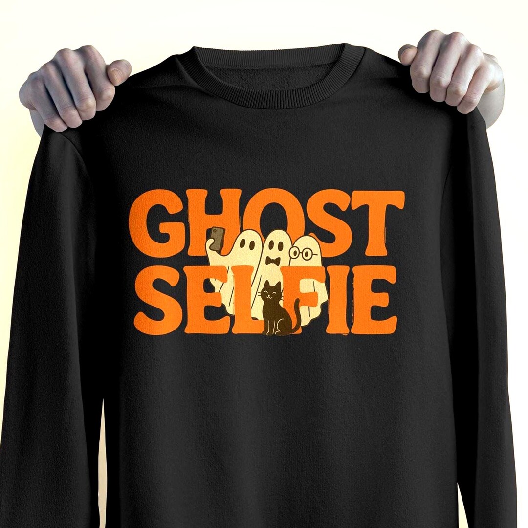 Ghost Selfie PNG: Retro Halloween Clipart With Black Cat (digital ...