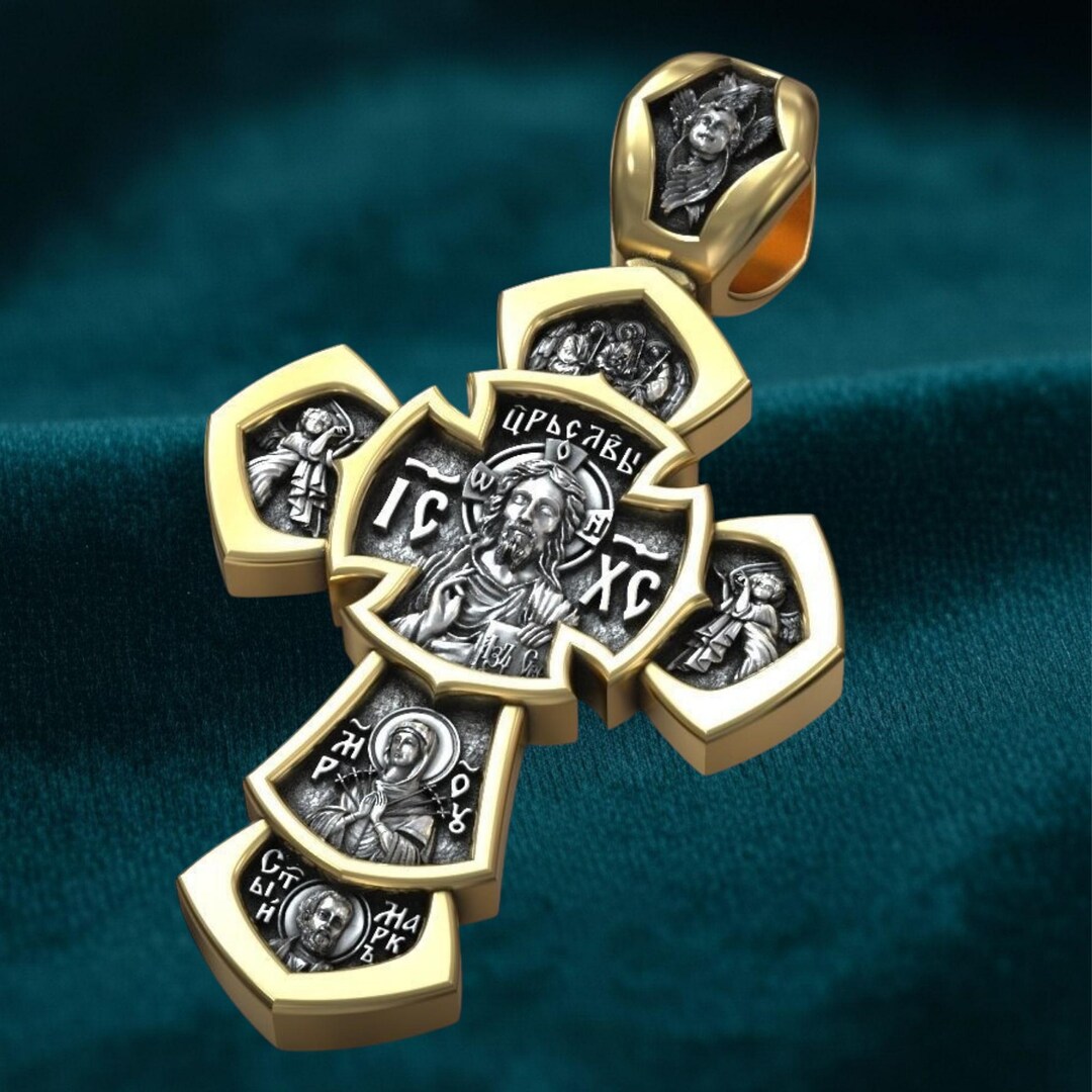 Sterling Silver Jesus Cross Pendant, Orthodox Icons, Gilded Highlights ...