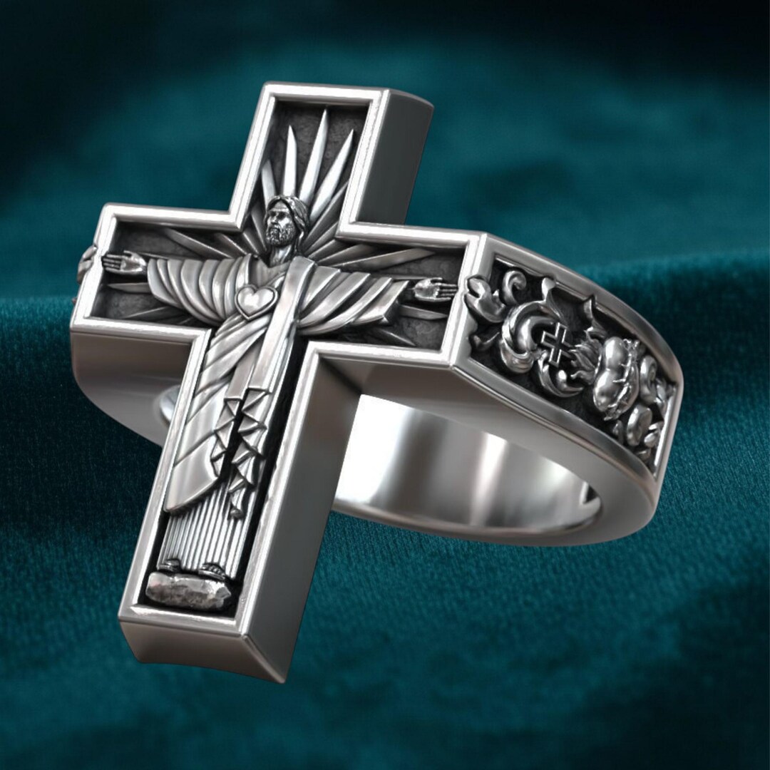 Sacred Heart Jesus Christ Ring: Sterling Silver Faith Band - Etsy