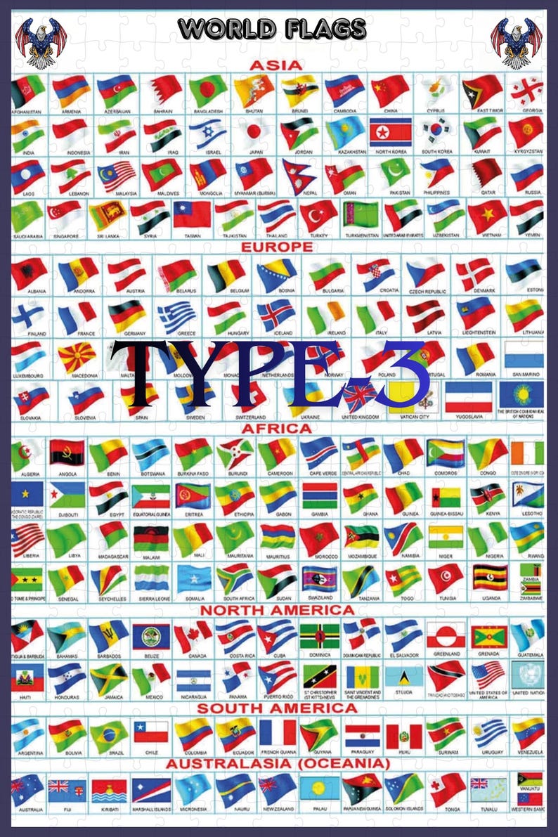 World Flags Puzzle for Kids and Adults, Educational Geography Jigsaw ...