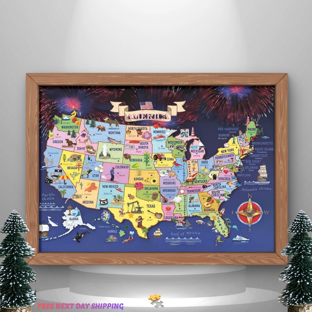 United States Map Puzzle – Educational USA States Jigsaw for Kids ...