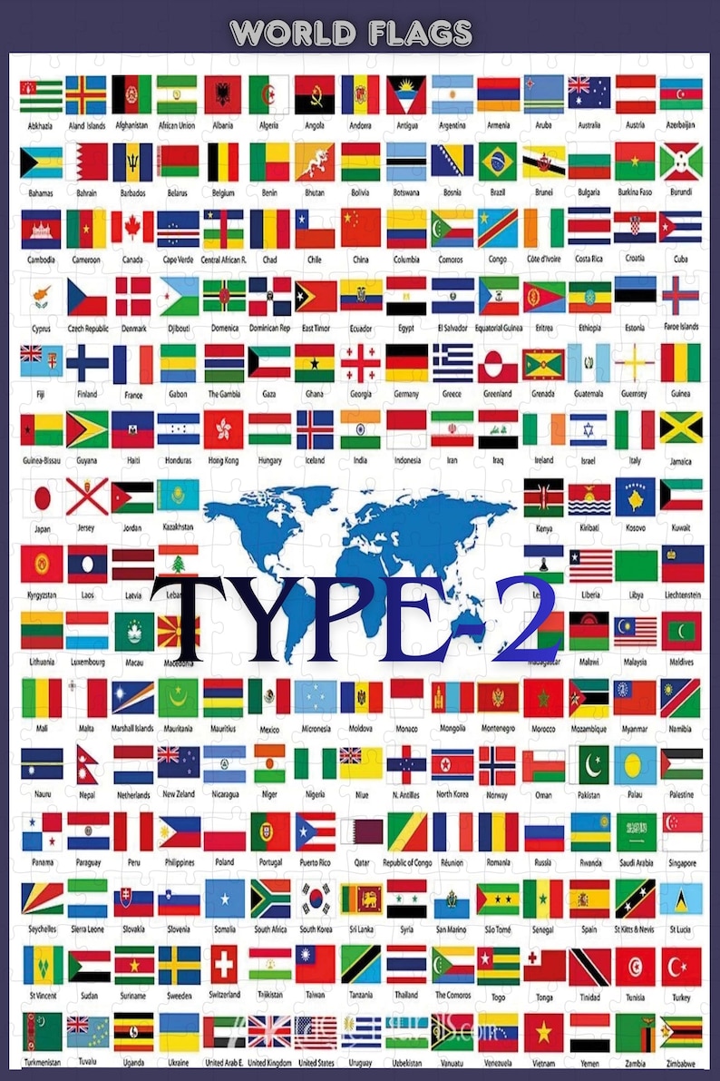 World Flags Puzzle for Kids and Adults, Educational Geography Jigsaw ...