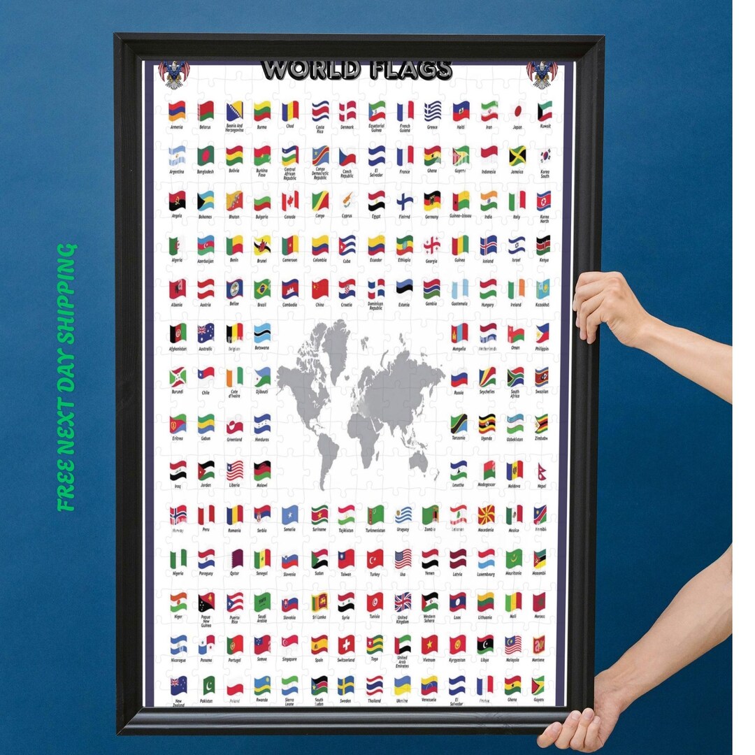 World Flags Puzzle for Kids and Adults, Educational Geography Jigsaw ...