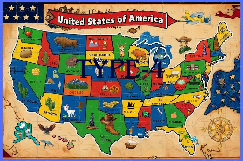 United States Map Puzzle for Kids, Educational USA States Jigsaw With ...