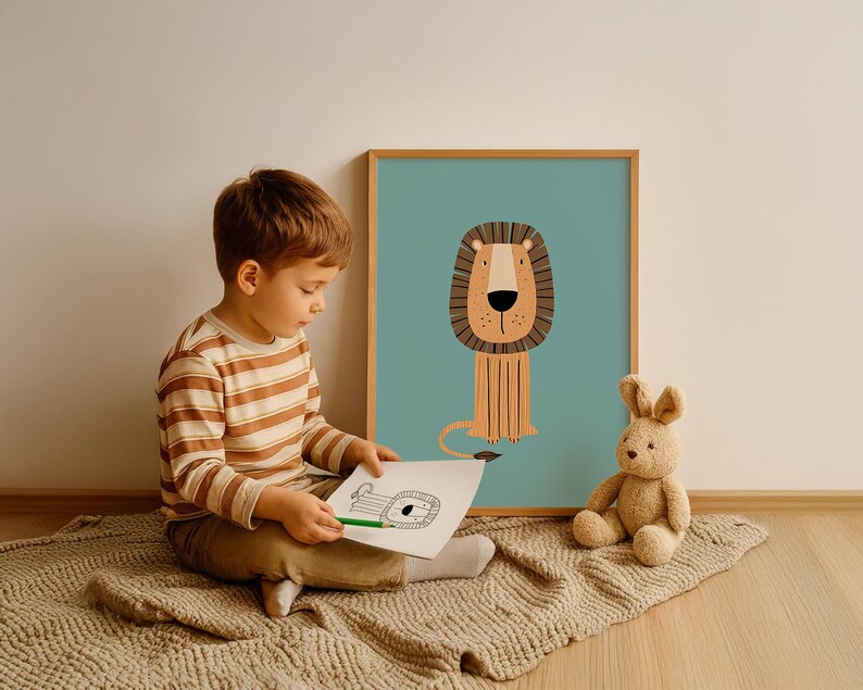 Adorable Lion Nursery Print, Safari Animal Poster, Line Art Coloring ...