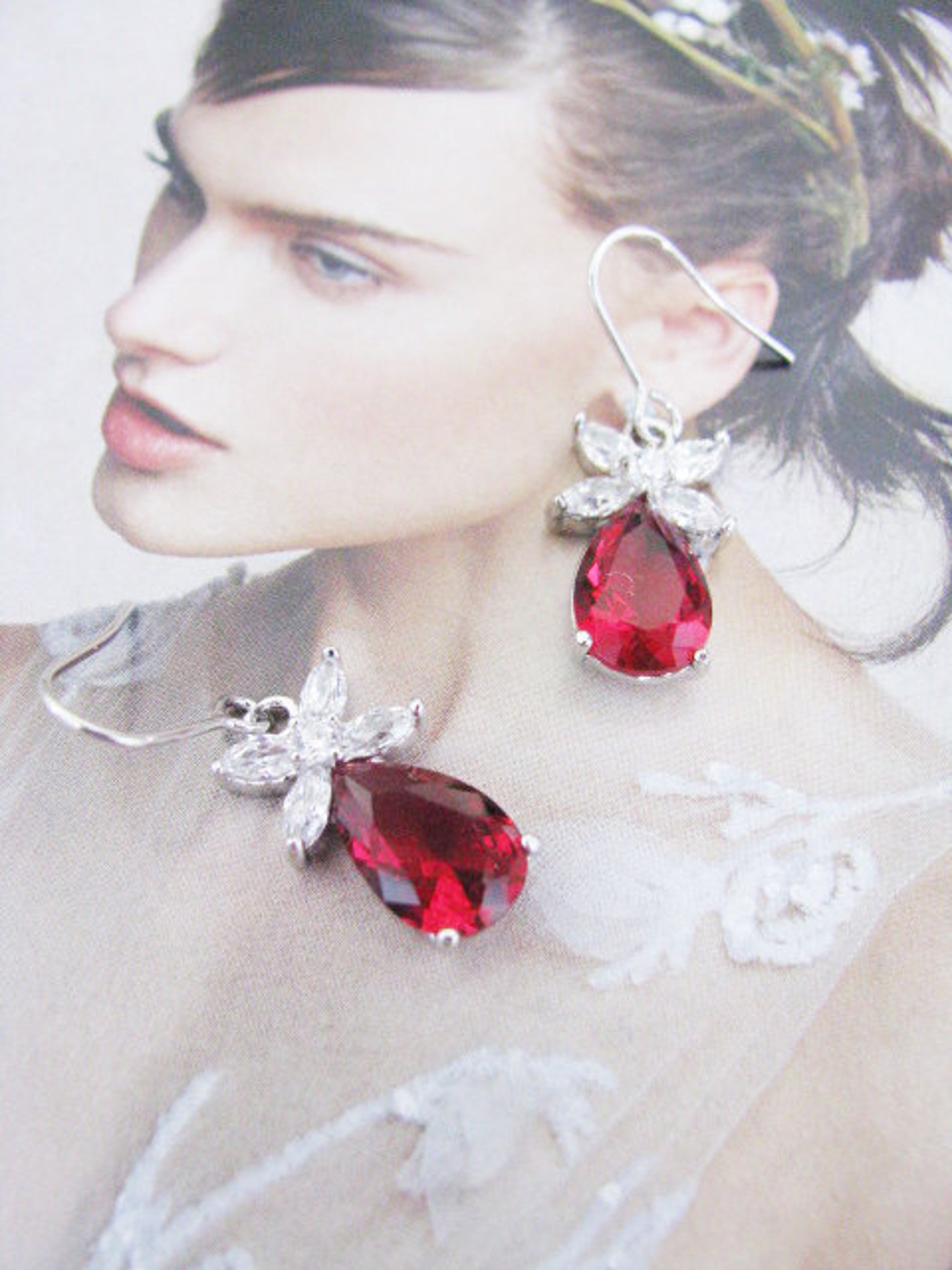 Ruby Red Cubic Zirconia Bridal Wedding Gift Bridesmaid - Etsy