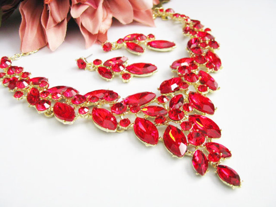 RED Sparkle Statement Wedding Necklace Bridal Jewelry | Etsy
