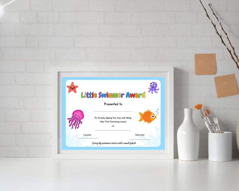 Baby First Swim Certificate | Printable PDF | First Swimming Lesson ...