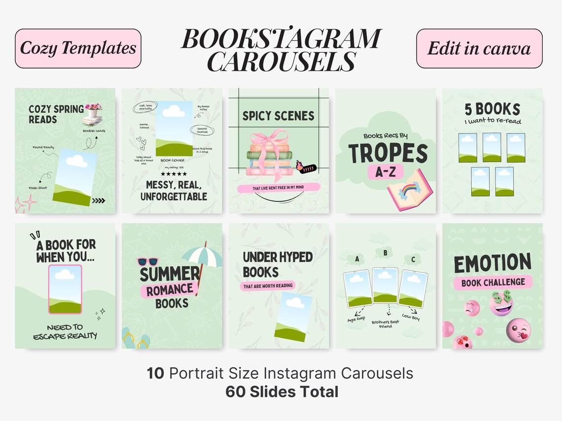 Bookstagram Canva Carousel Templates, Bookstagram Bundle for Book ...
