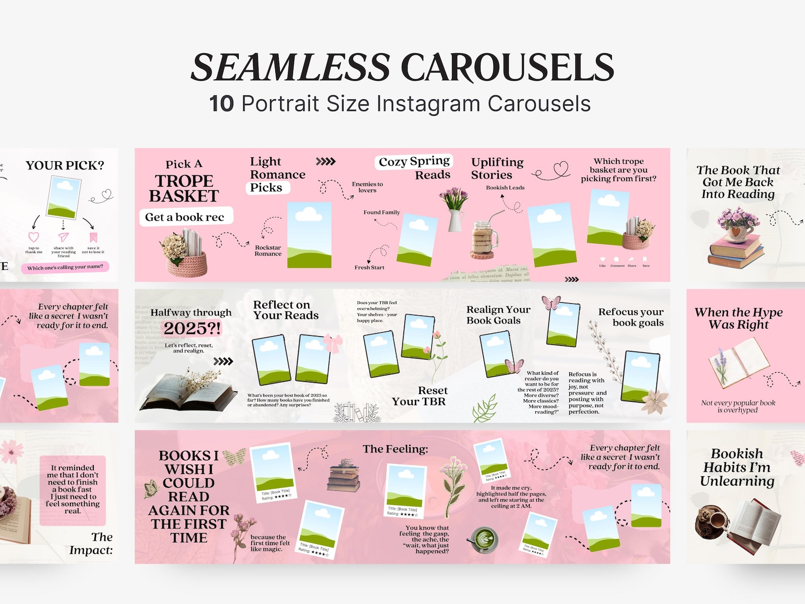 Bookstagram Seamless Carousel Templates, Bookstagram Bundle for Book ...