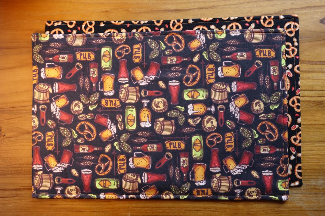 Reversible Pub-themed Placemats – Set of 2 – Beer & Bar Snack Cotton ...