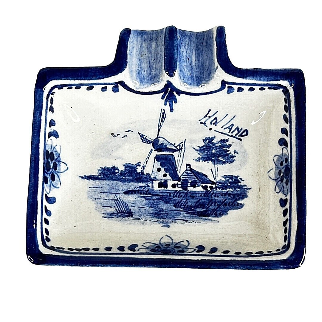 Delft Blue Ashtray Holland Windmill Signed Trinket Dish - Etsy