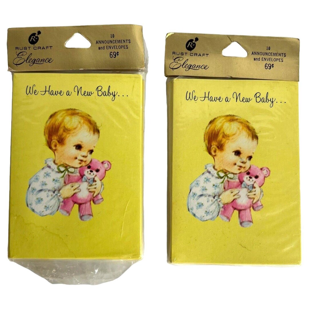 Rust Craft Baby Girl Birth Announcement Yellow 20 Card With Envelopes ...