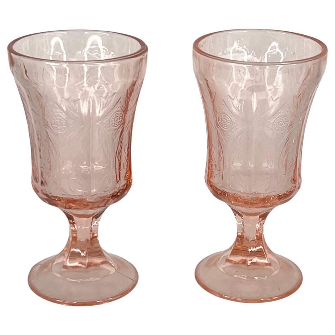 2 Vintage Indiana Glass Recollection Pink Depression Glass Water ...