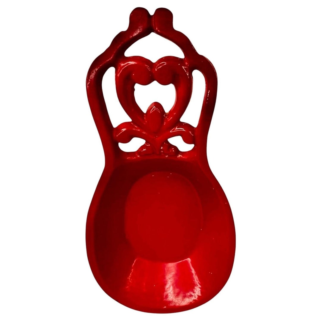 Red Cast Iron Heart Spoon Rest Farmhouse Country Rustic Kitchen Decor ...