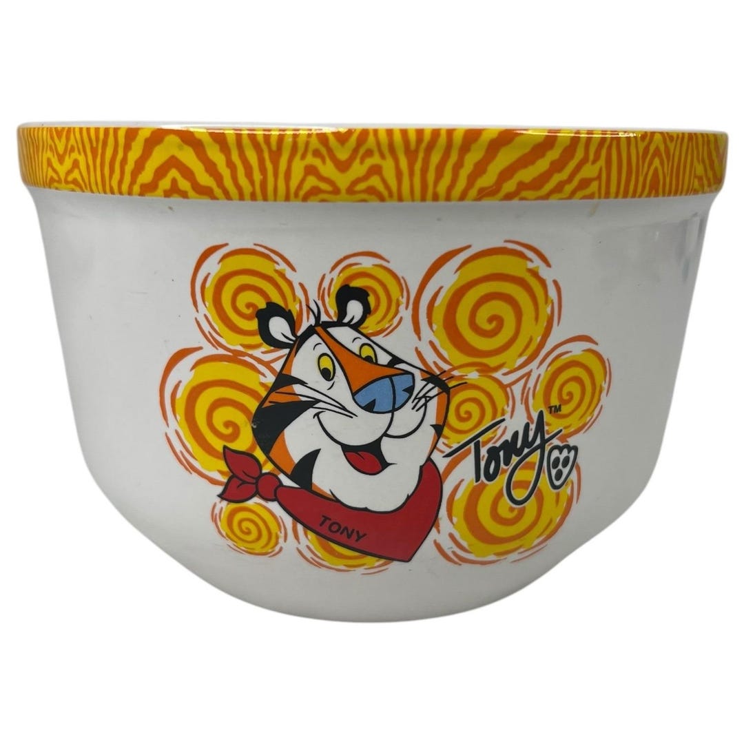 Vitg 2002 Kelloggs Tony the Tiger Cereal Bowl White & Yellow Striped ...