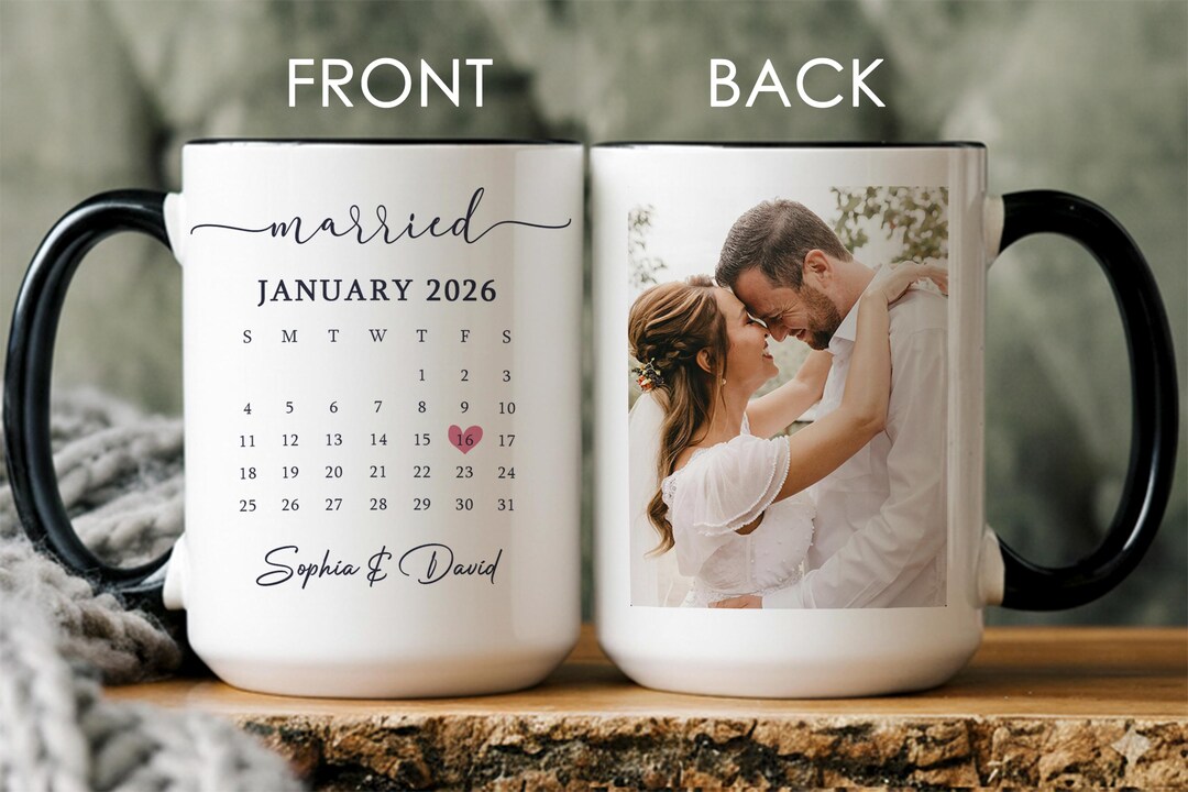 Personalized Wedding Photo Mug, Custom Married Date Mug, Calendar ...