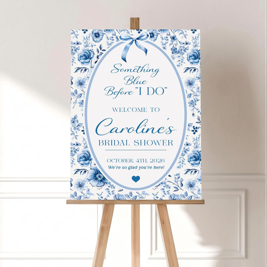 Something Blue Bridal Shower Sign, Blue Floral Bridal Shower Welcome ...