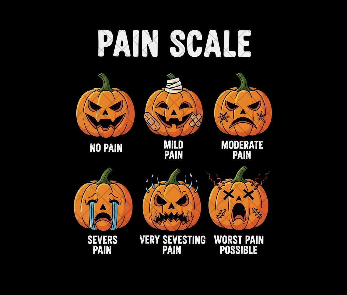 Halloween Pain Scale PNG, Funny Pumpkin Faces Medical Humor Clipart ...