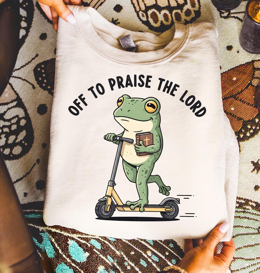 Off to Praise the Lord Frog PNG, Funny Christian Bible Frog Clipart ...
