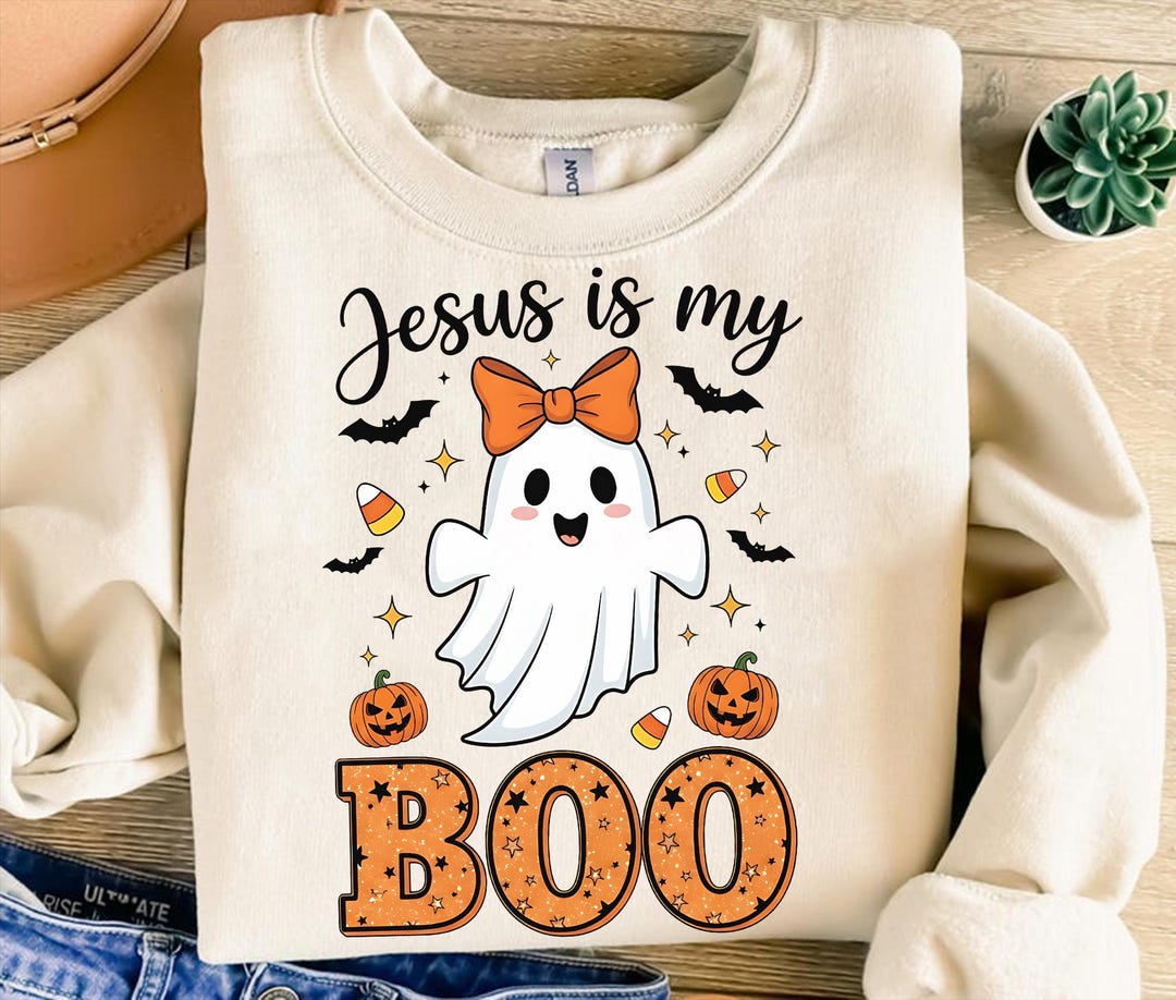 Jesus is My Boo Christian Halloween Shirt, Cute Ghost With Bow Faith ...