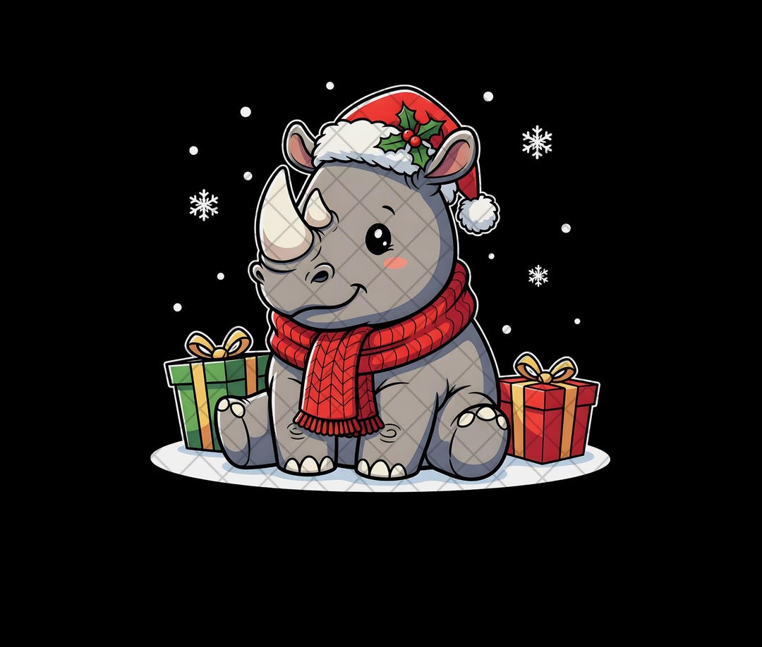 Christmas Rhino PNG | Cute Holiday Rhino With Gifts Sublimation File ...